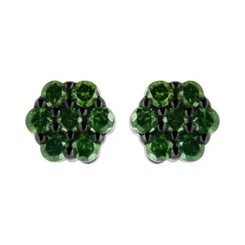 HAUS OF BRILLIANCE Silver 4.0 Cttw Round Treated Green Diamond Floral Cluster Stud Earrings - Green Diamond | White